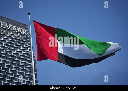 Flag of the United Arab Emirates and Emaar Properties logo on white ...