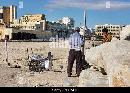 Sousse, Tunisia, January 24, 2023: Hand truck of a garbage collector ...