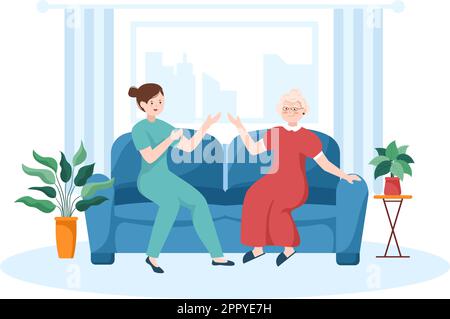 Elderly Care Services Hand Drawn Cartoon Flat Illustration with ...