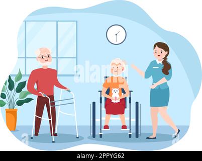 Elderly Care Services Hand Drawn Cartoon Flat Illustration with ...