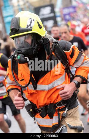 Firefighter Mark Peart competing in the TCS London Marathon 2023 ...