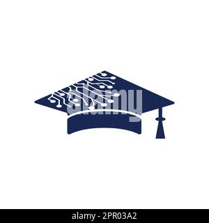 Artificial intelligent technology with graduation cap logo design. IT ...