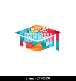 Artificial intelligent technology with graduation cap logo design. IT ...