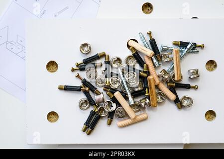 New white laminated chipboard furniture self mounting set with fitting ...