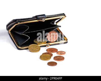 Purse with euro coins against white background Stock Photo - Alamy
