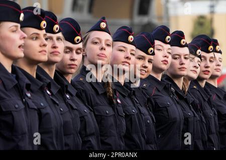 Russian Police academy female cadets march during a rehearsal for the ...