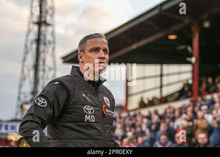 Michael Duff manager of Barnsley FC during the pre-game warmup before ...