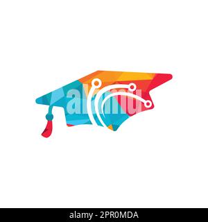 Artificial intelligent technology with graduation cap logo design. IT ...