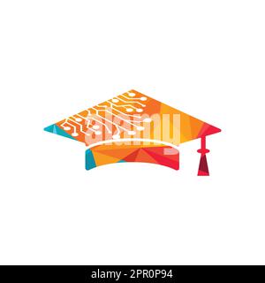 Artificial intelligent technology with graduation cap logo design. IT ...