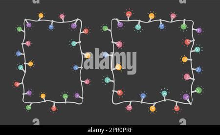 Colored light bulbs frames set on a dark background. Vector ...
