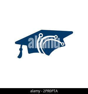 Artificial intelligent technology with graduation cap logo design. IT ...