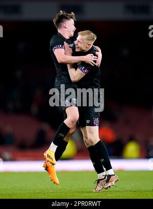 West Ham United's Ryan Battrum (right) and Patrick Kelly celebrate ...