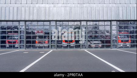 Fire brigade, fire station, modern station, glass gates, emergency ...