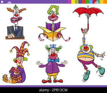 cartoon clowns comic characters set coloring page Stock Vector Image ...