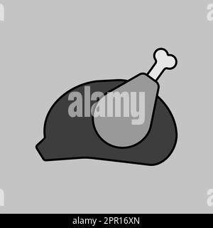 Whole roast chicken vector grayscale icon food meat. Barbecue and bbq ...