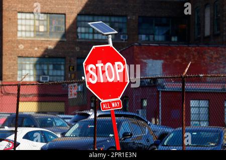 A solar powered flashing led stop sign. These solar signs are ...
