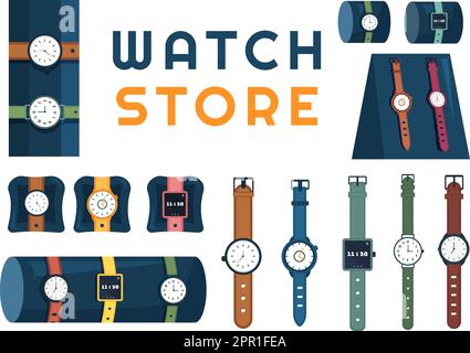 Watches Store with Various Models, Analog and Digital in Flat Cartoon ...