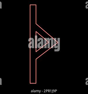 Neon thurisaz rune Tpurizas Tor Thorn red color vector illustration ...