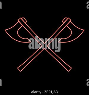 Neon two battle axes vikings red color vector illustration image flat ...