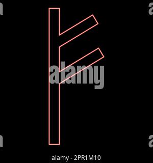 Neon fehu rune F symbol feoff own wealth red color vector illustration ...