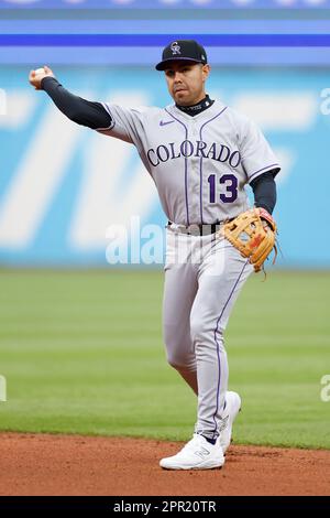 Colorado Rockies second baseman Alan Trejo (13) in the fourth inning of ...