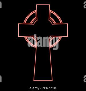 Neon celtic cross red color vector illustration image flat style light ...