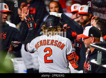 United States third baseman Gunnar Henderson throws to first base for ...