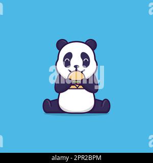 Cute panda eating a sandwich. Vector illustration isolated on white ...
