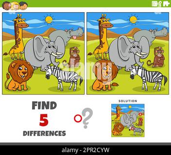 differences game with cartoon wild animal characters Stock Vector Image ...