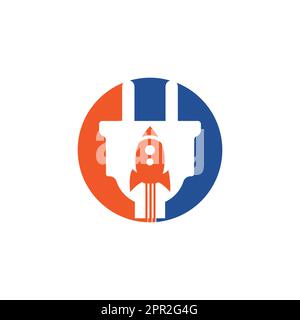 Electric plug and rocket vector logo design. Fast charging logo design ...