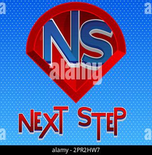 Superhero coat of arms showing Next Step icon. Colorful comic book ...