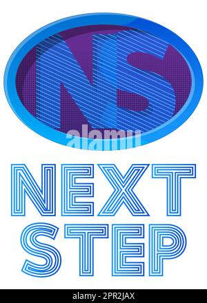 Superhero coat of arms showing Next Step icon. Colorful comic book ...