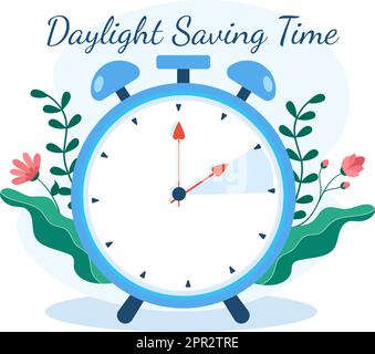 Daylight Savings Time Hand Drawn Flat Cartoon Illustration with Alarm ...