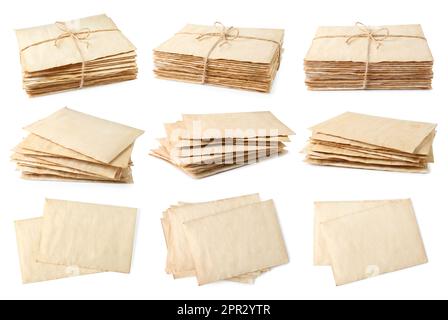 Set with stacks of old letters on white background. Banner design Stock ...