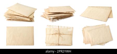 Set with stacks of old letters on white background. Banner design Stock ...