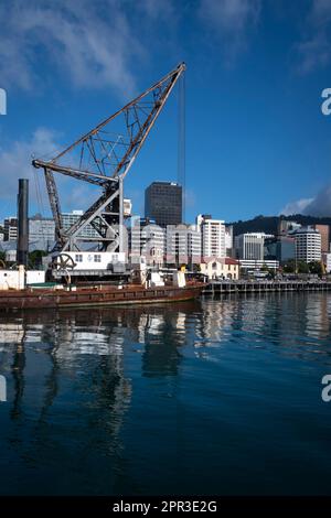 Floating crane on Wellington waterfront, North Island, New Zealand ...