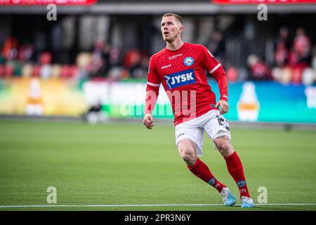 Silkeborg, Denmark. 25th Apr, 2023. Referee Jacob Karlsen seen during ...