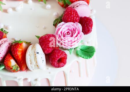 macaron dessert cake and strawberries Stock Photo - Alamy