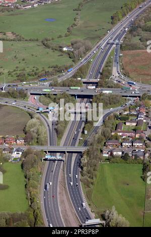 aerial view looking south of the M62 J32a & A1(M) motorway interchange ...