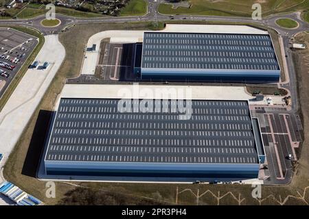 aerial view of Evri distribution hub and two new warehouses near ...