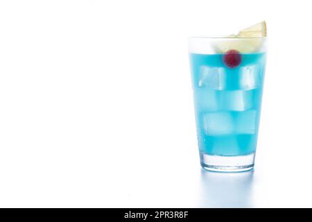 Deep blue sea martini cocktail isolated on white background. Close up ...