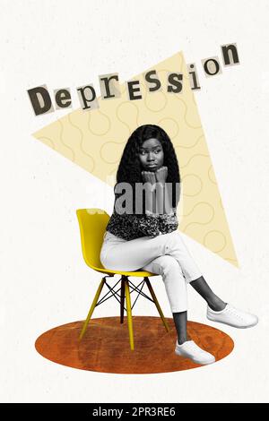 Artwork magazine collage picture of stressed depressed lady under ...