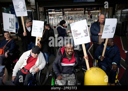 Disabled people protest Wednesday, April 26, 2023 at the Melun train ...
