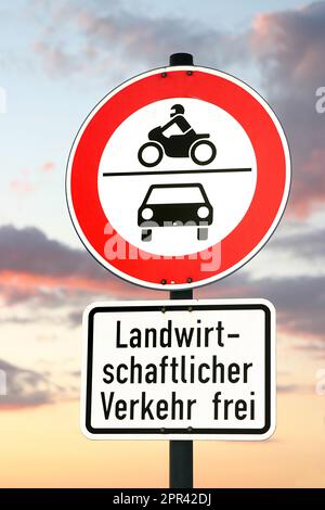 Traffic signs forbidden passage for cars and motorcycles on black ...