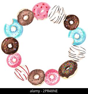 Watercolor frame with donuts for decoration Stock Photo - Alamy
