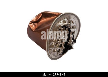 squashed coffee capsule used coffee pod isolated on white background ...