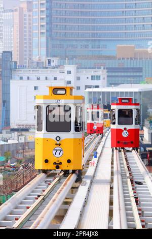 Colorful capsule train in Busan. Tourist attraction in South Korea ...