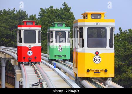 Colorful capsule train in Busan. Tourist attraction in South Korea ...