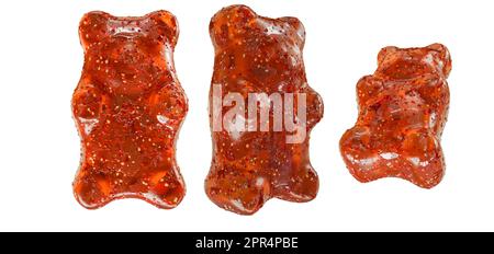 Spicy-Chili chamoy gummy bear in transparent pouch isolated on white ...