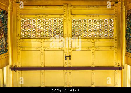 The ornate golden Karamon gate to the honden at the Ueno Tosho-gu ...